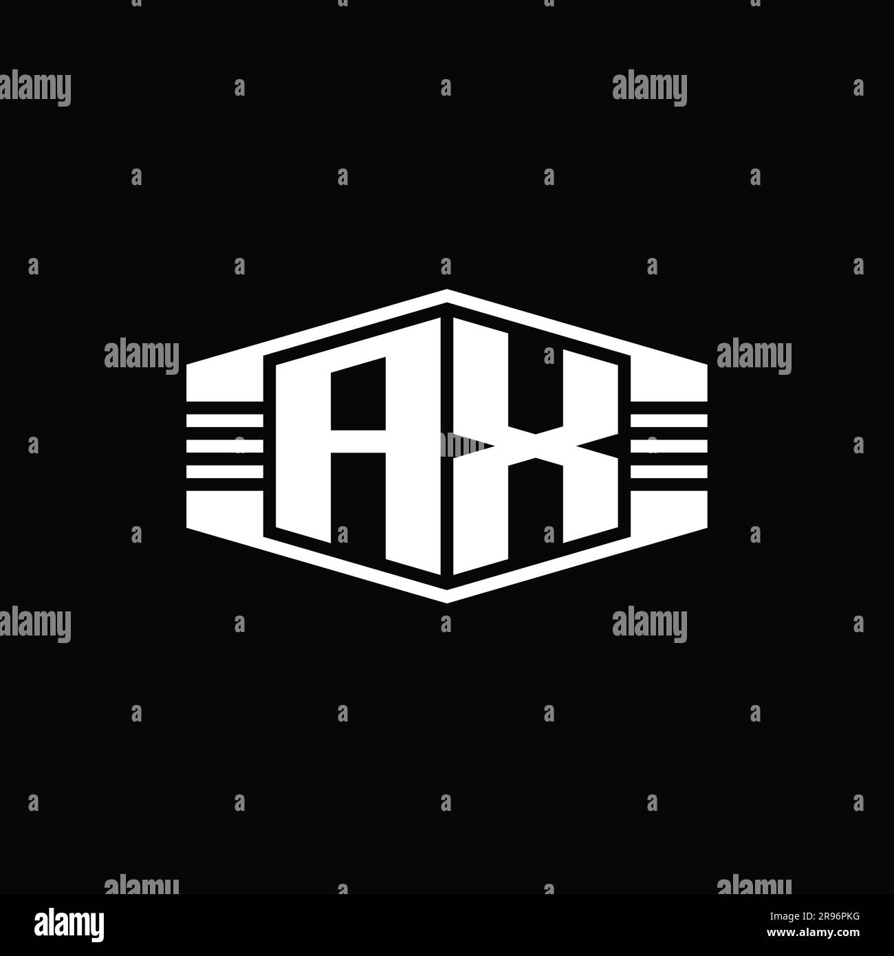 AX Letter Logo monogram hexagon emblem shape with stripes outline style ...