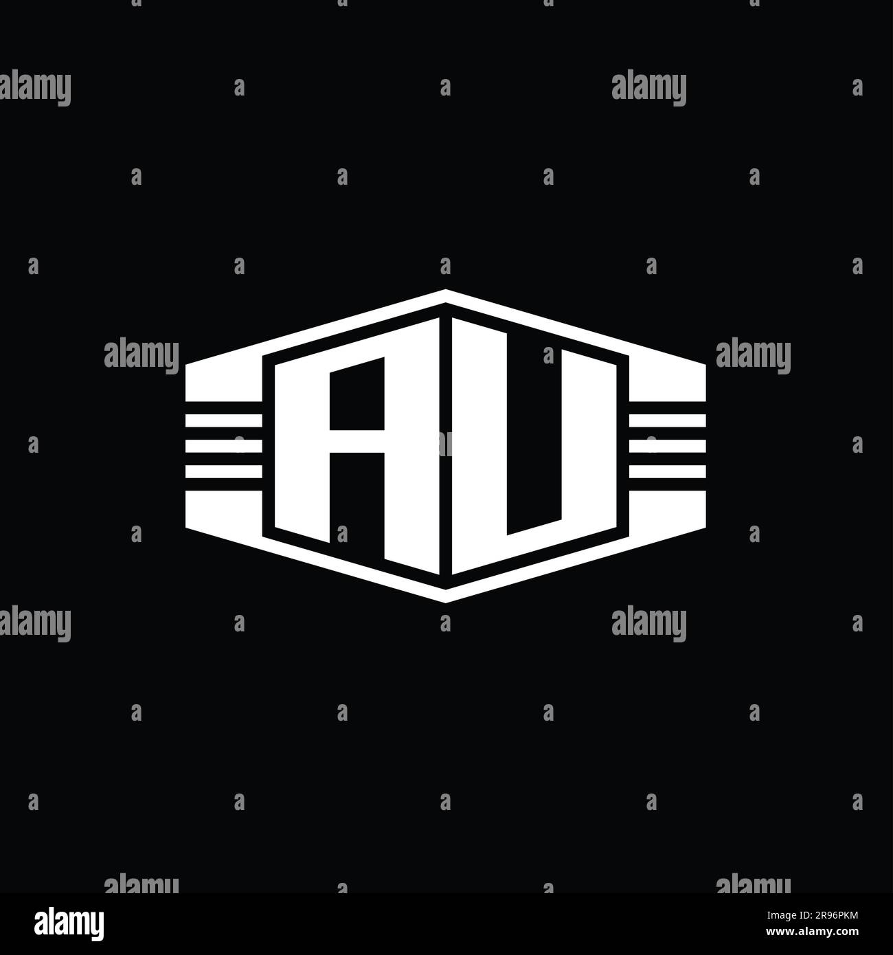 AU Letter Logo monogram hexagon emblem shape with stripes outline style ...