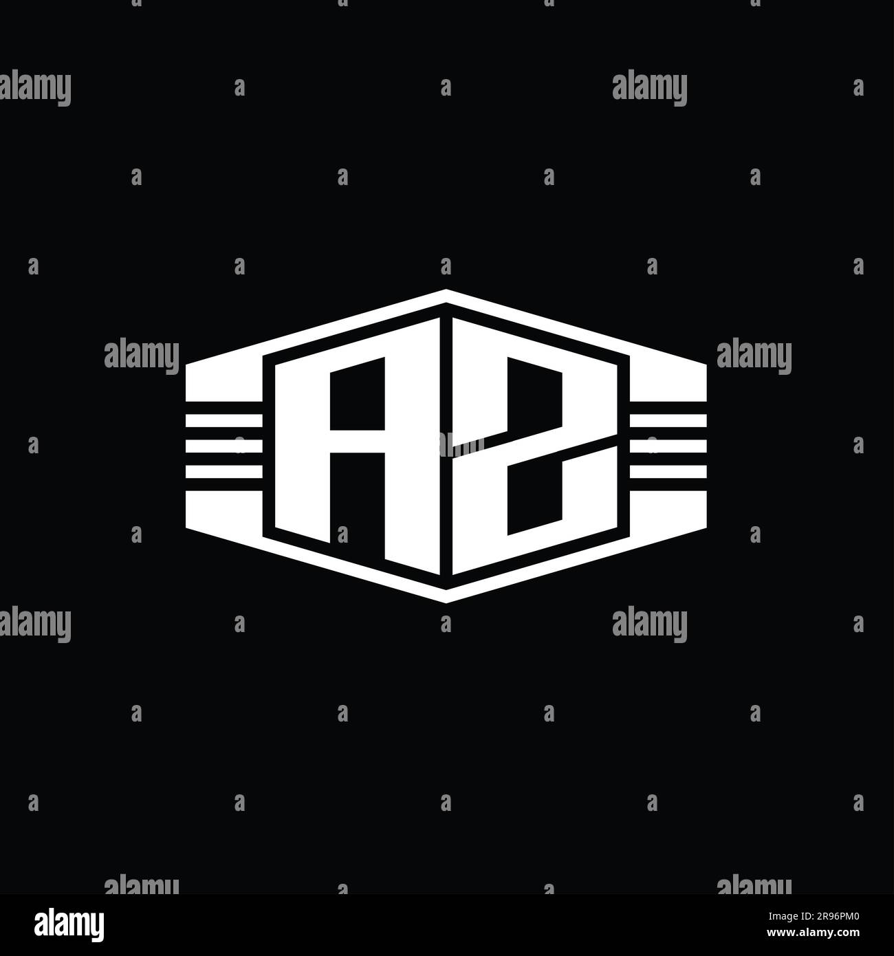 AZ Letter Logo monogram hexagon emblem shape with stripes outline style ...