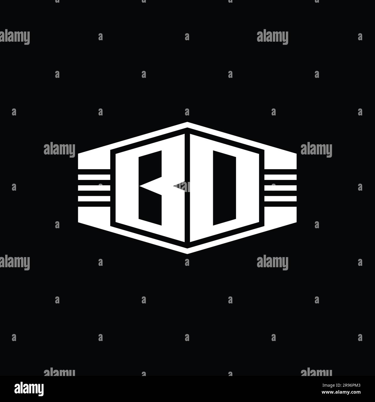 BO Letter Logo monogram hexagon emblem shape with stripes outline style design template Stock ...