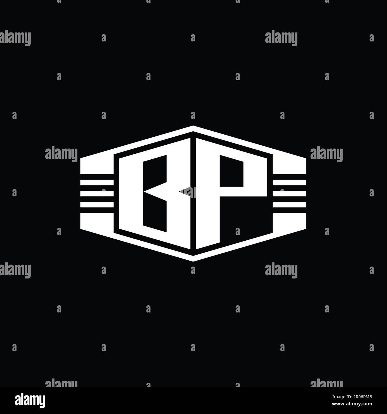 BP Letter Logo monogram hexagon emblem shape with stripes outline style ...
