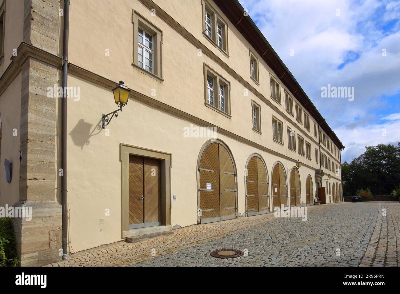 Historic tithe barn built in 1699 in Muennerstadt, Rhoen, Salzgasse ...