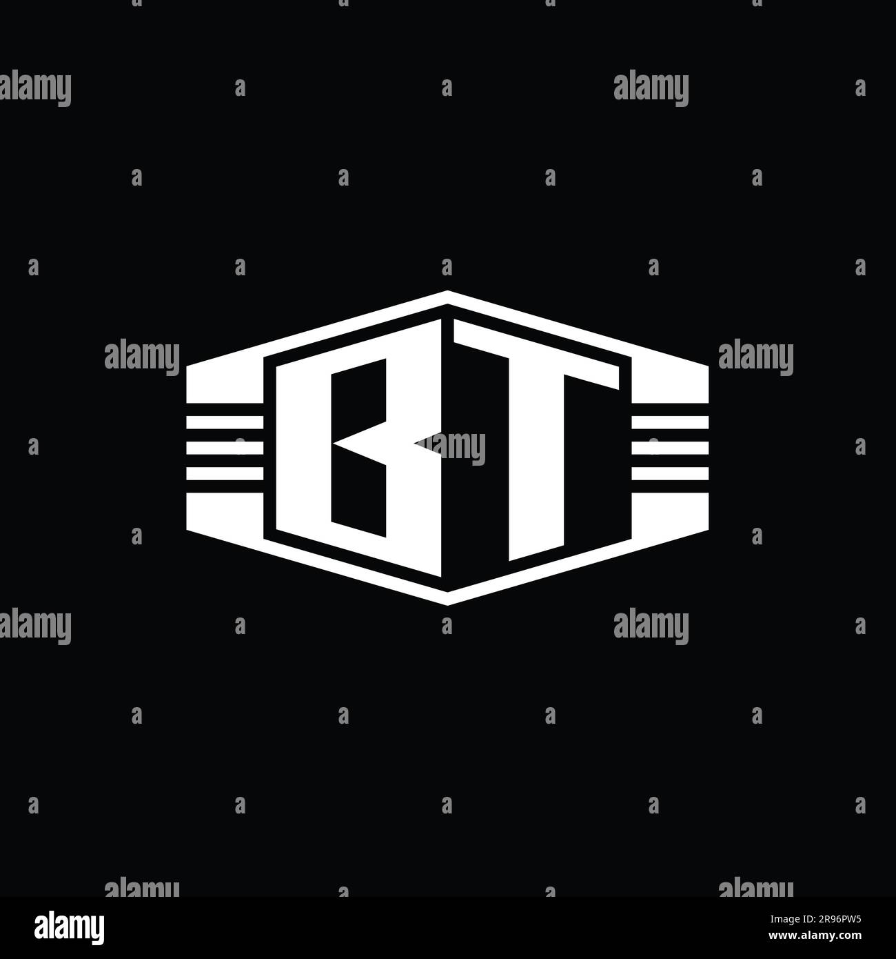 BT Letter Logo monogram hexagon emblem shape with stripes outline style ...