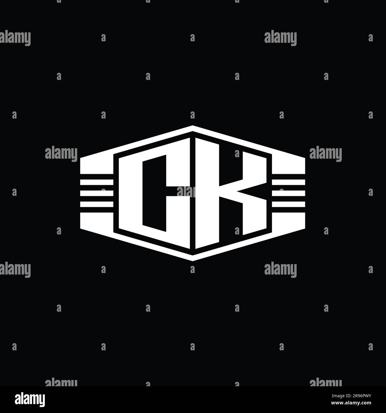 CK Letter Logo monogram hexagon emblem shape with stripes outline style ...