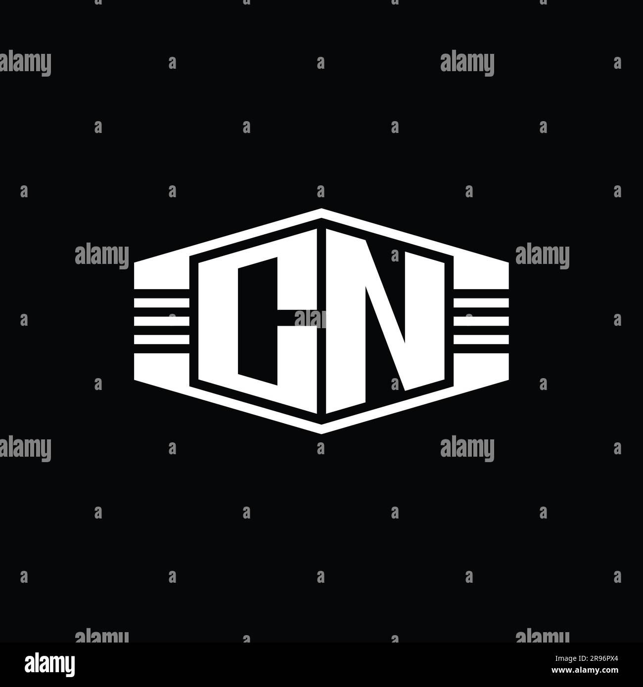 CN Letter Logo monogram hexagon emblem shape with stripes outline style design template Stock ...