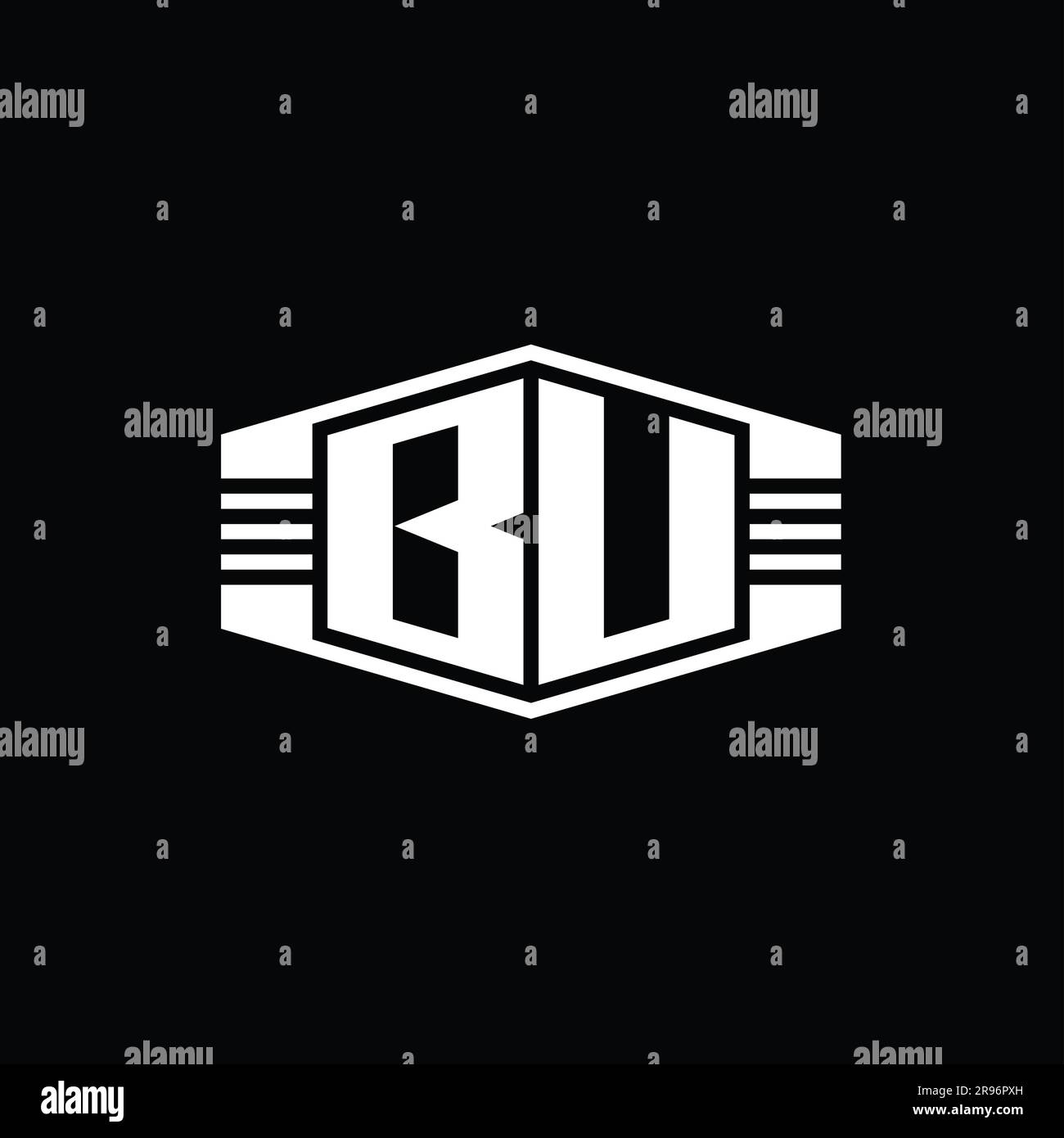 BU Letter Logo monogram hexagon emblem shape with stripes outline style ...