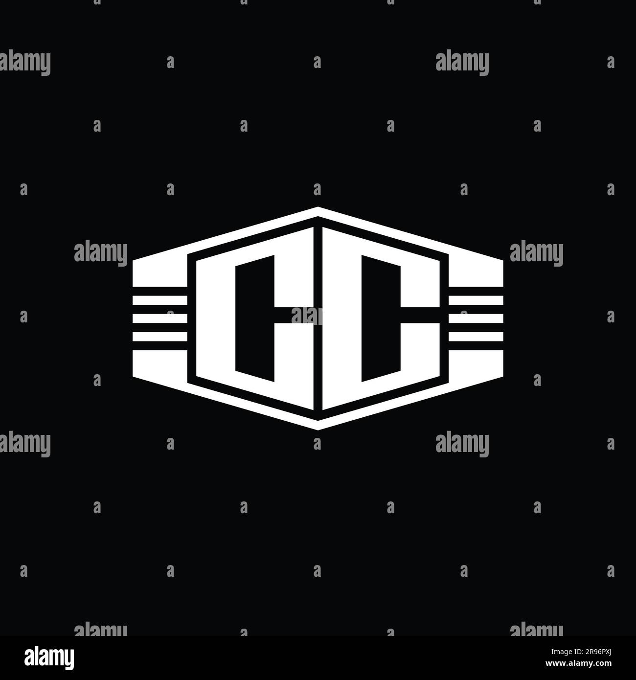 CC Letter Logo monogram hexagon emblem shape with stripes outline style ...