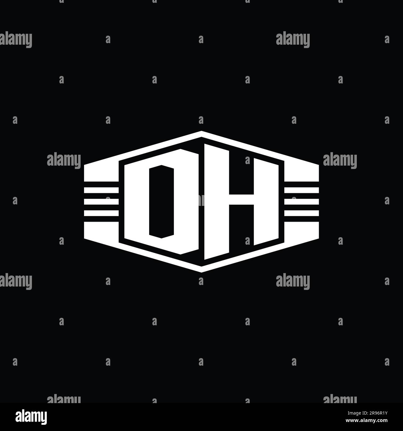 DH Letter Logo monogram hexagon emblem shape with stripes outline style ...