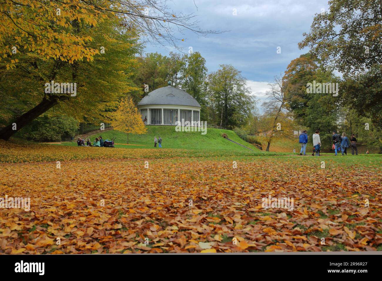 View of historic carousel with dome in Wilhelmsbad State Park ...
