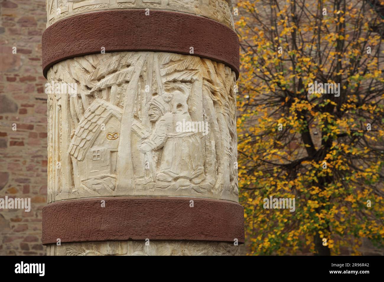 Fairy tale fountain with relief and fairy tale figure to the fairy tale ...