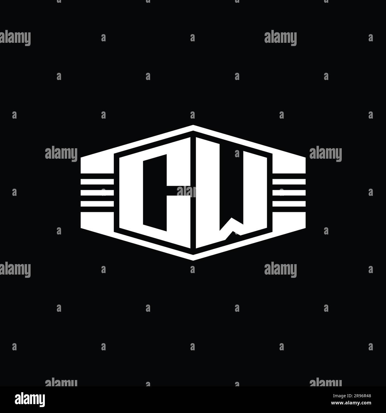 CW Letter Logo monogram hexagon emblem shape with stripes outline style ...
