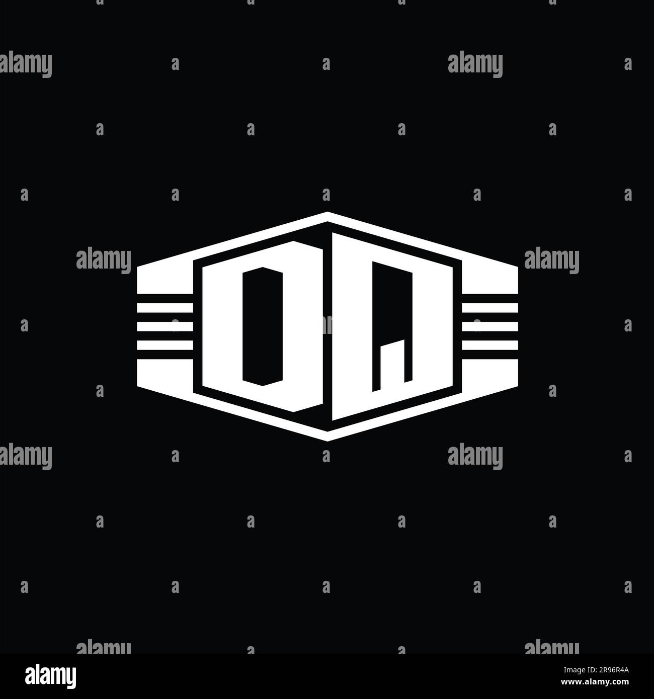 DQ Letter Logo monogram hexagon emblem shape with stripes outline style ...