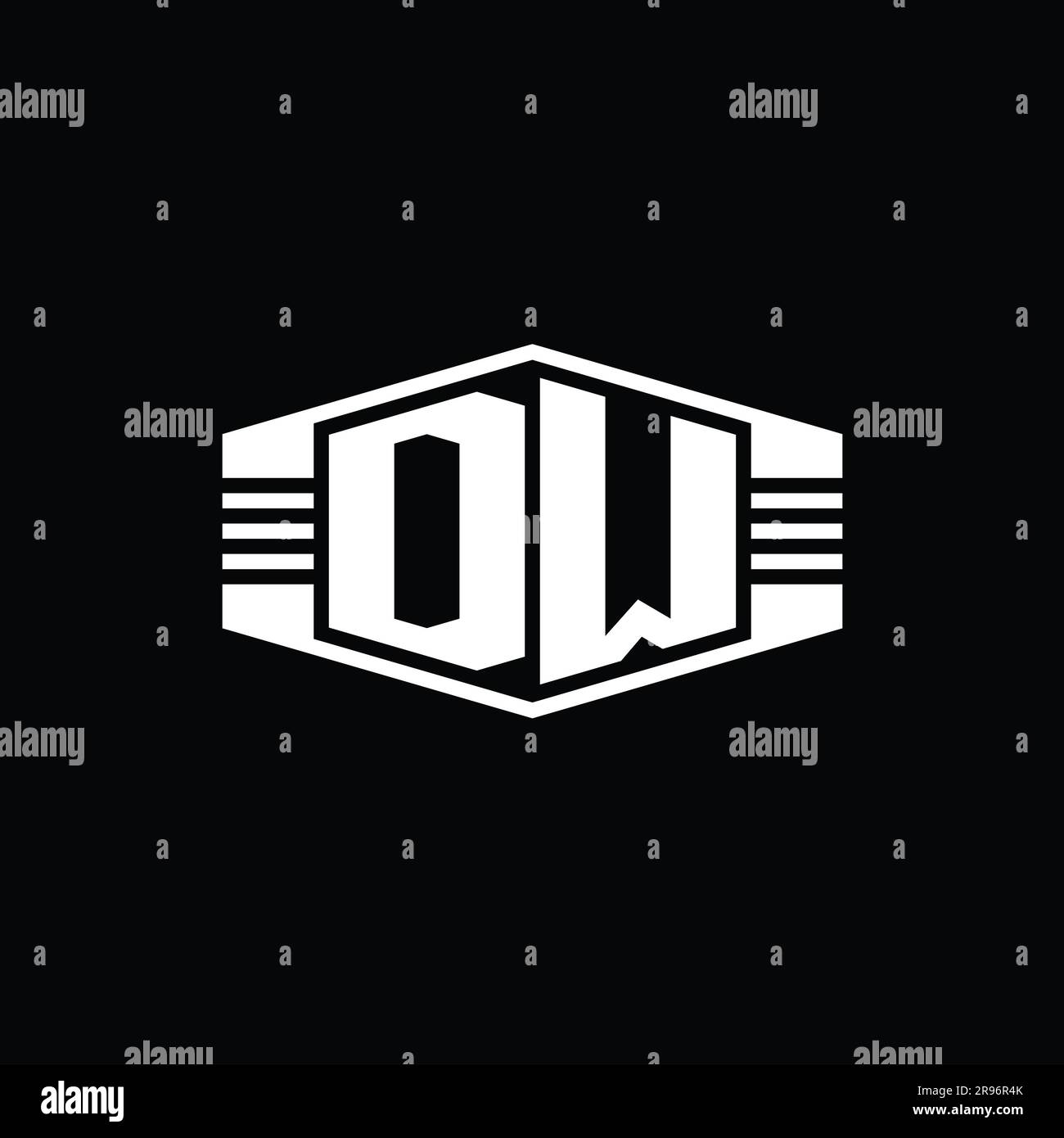 DW Letter Logo monogram hexagon emblem shape with stripes outline style ...