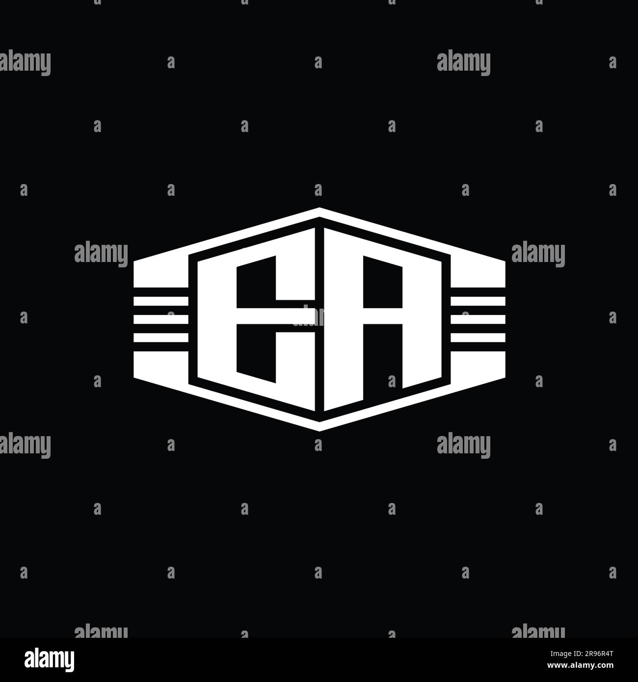 EA Letter Logo monogram hexagon emblem shape with stripes outline style design template Stock ...