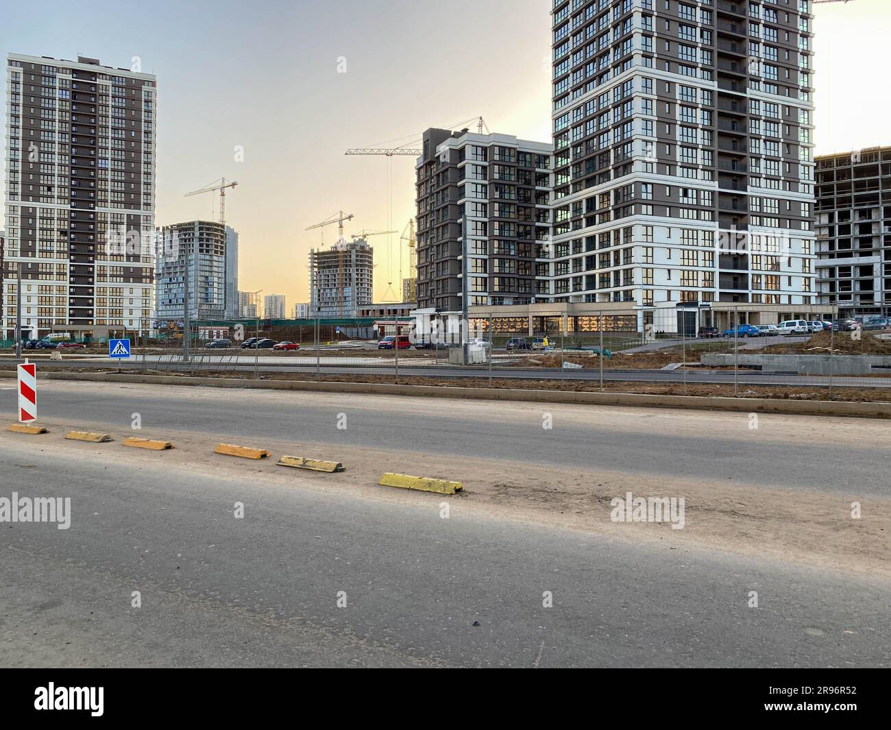 New large beautiful modern microdistrict with high buildings in new ...