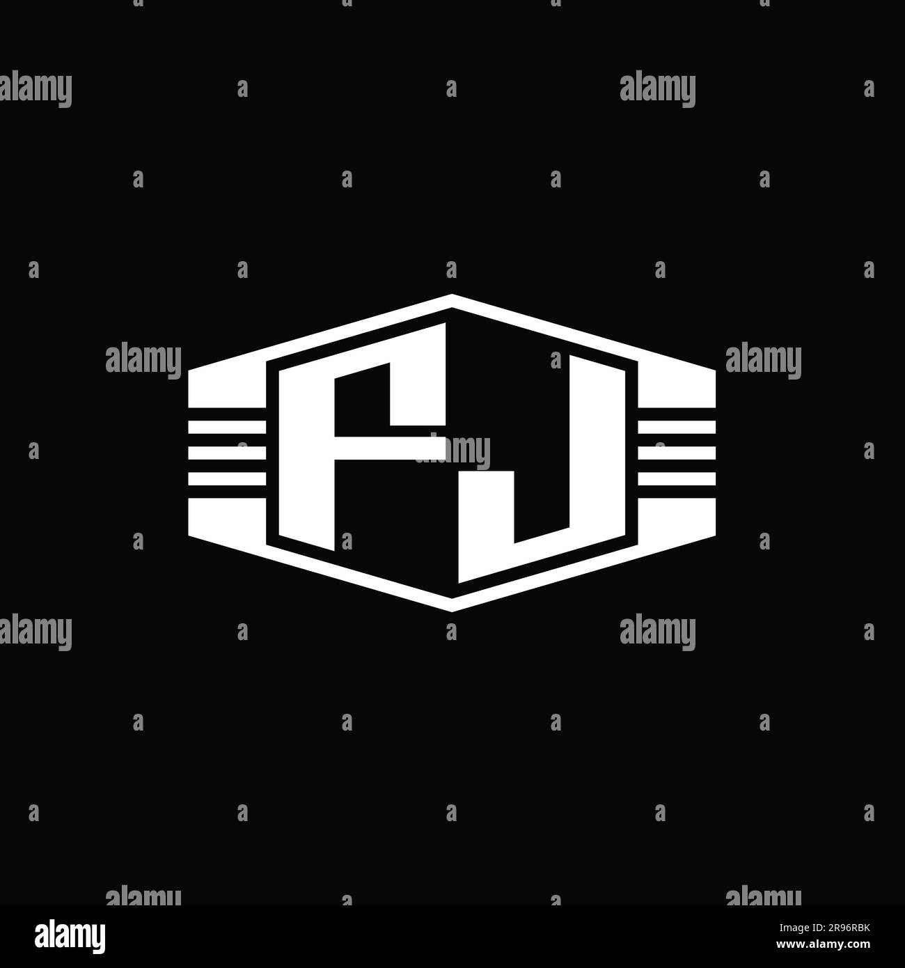 FJ Letter Logo monogram hexagon emblem shape with stripes outline style design template Stock ...