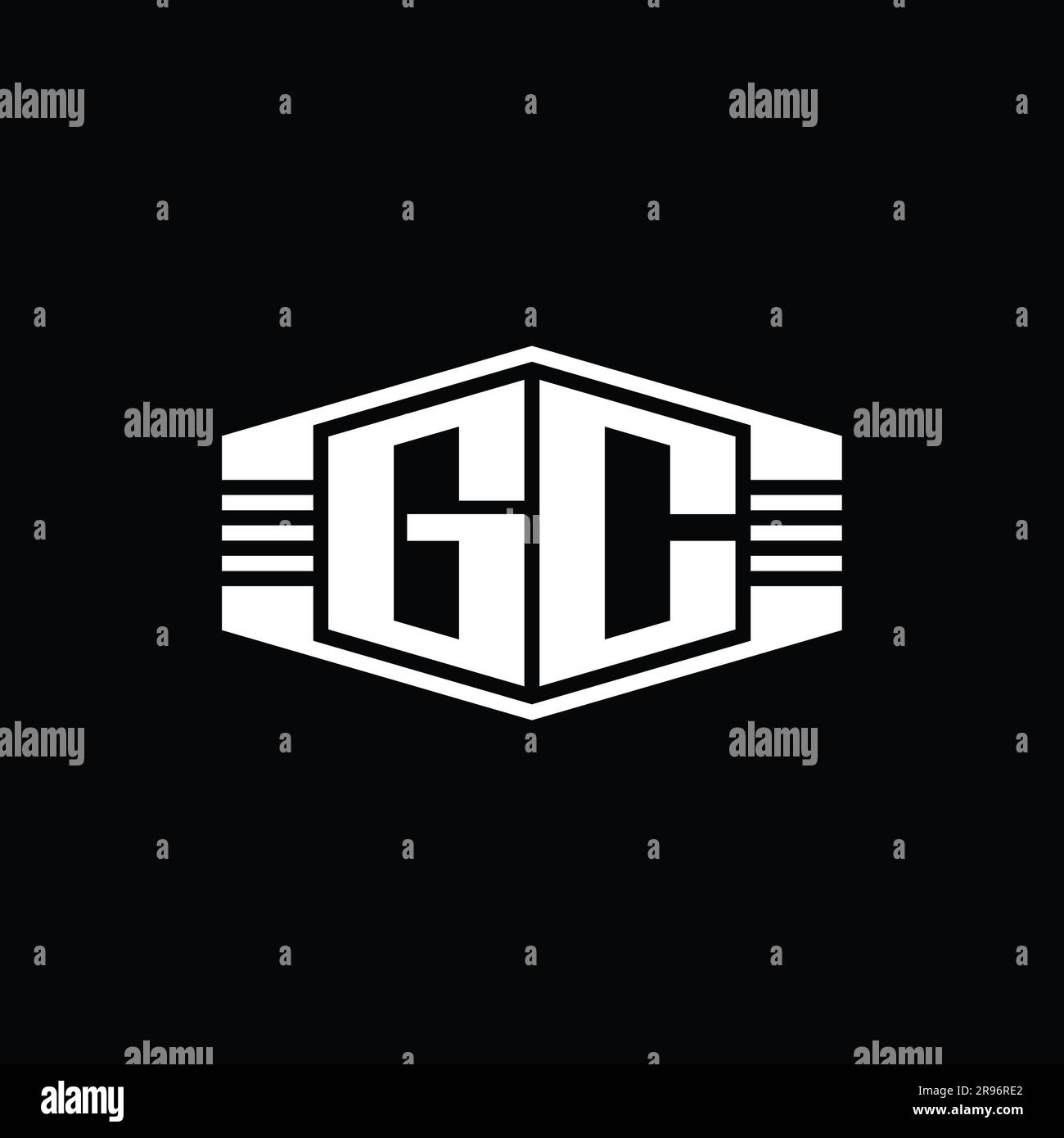GC Letter Logo monogram hexagon emblem shape with stripes outline style ...