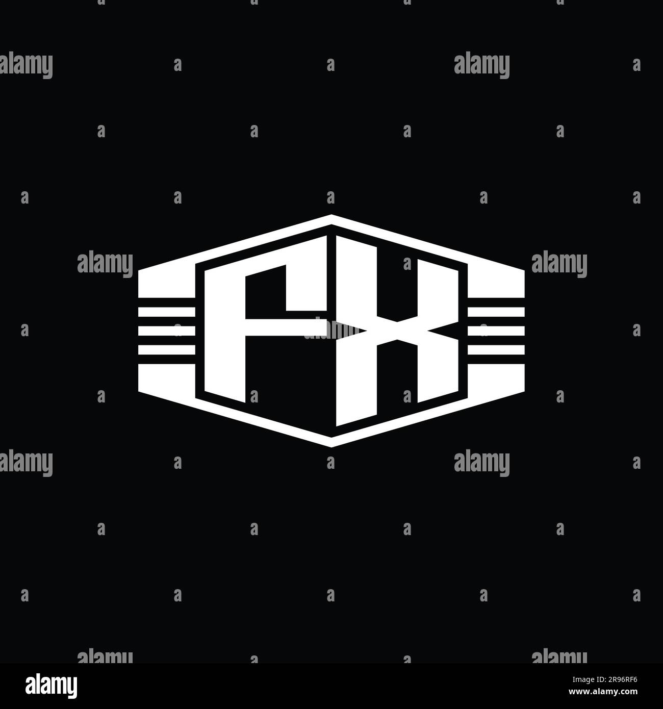 FX Letter Logo monogram hexagon emblem shape with stripes outline style design template Stock ...