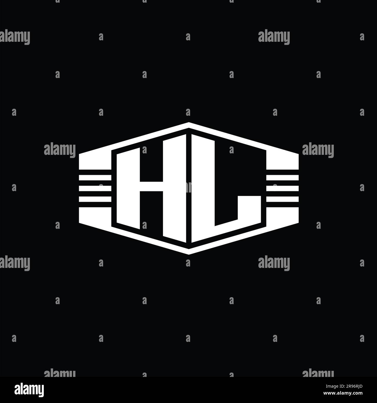 HL Letter Logo monogram hexagon emblem shape with stripes outline style ...