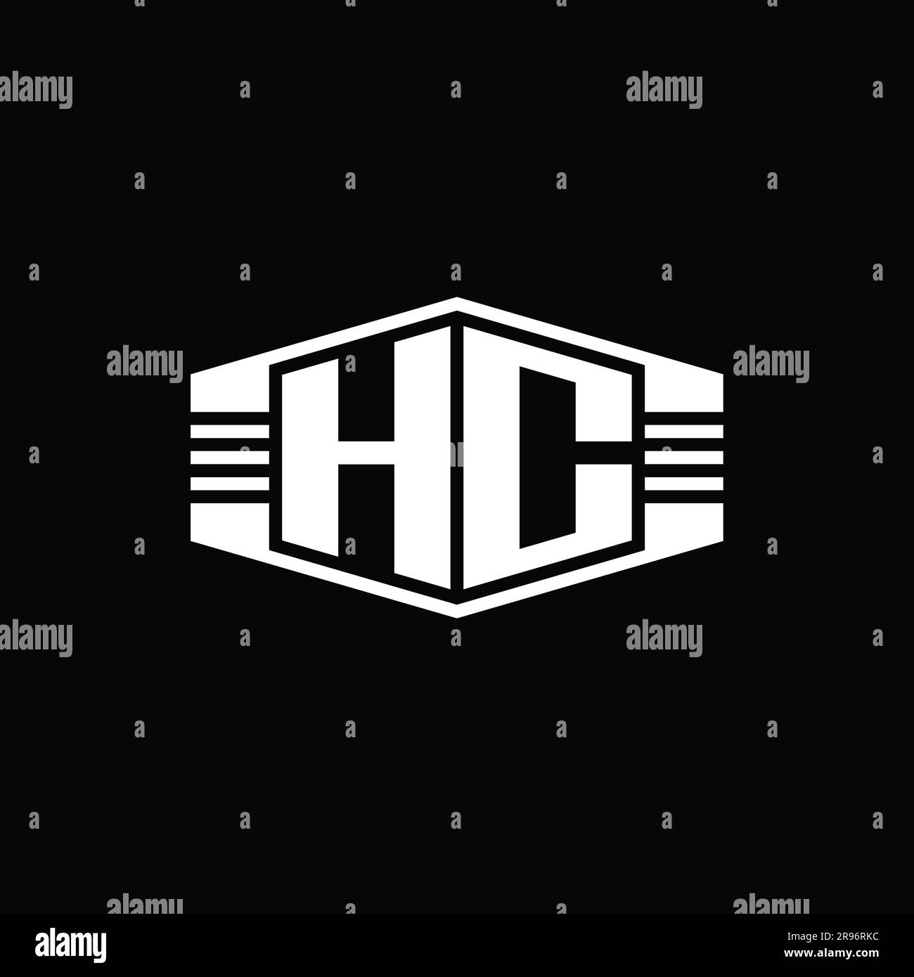 HC Letter Logo monogram hexagon emblem shape with stripes outline style ...