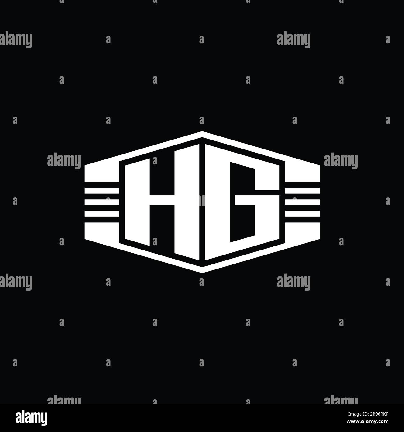 HG Letter Logo monogram hexagon emblem shape with stripes outline style ...