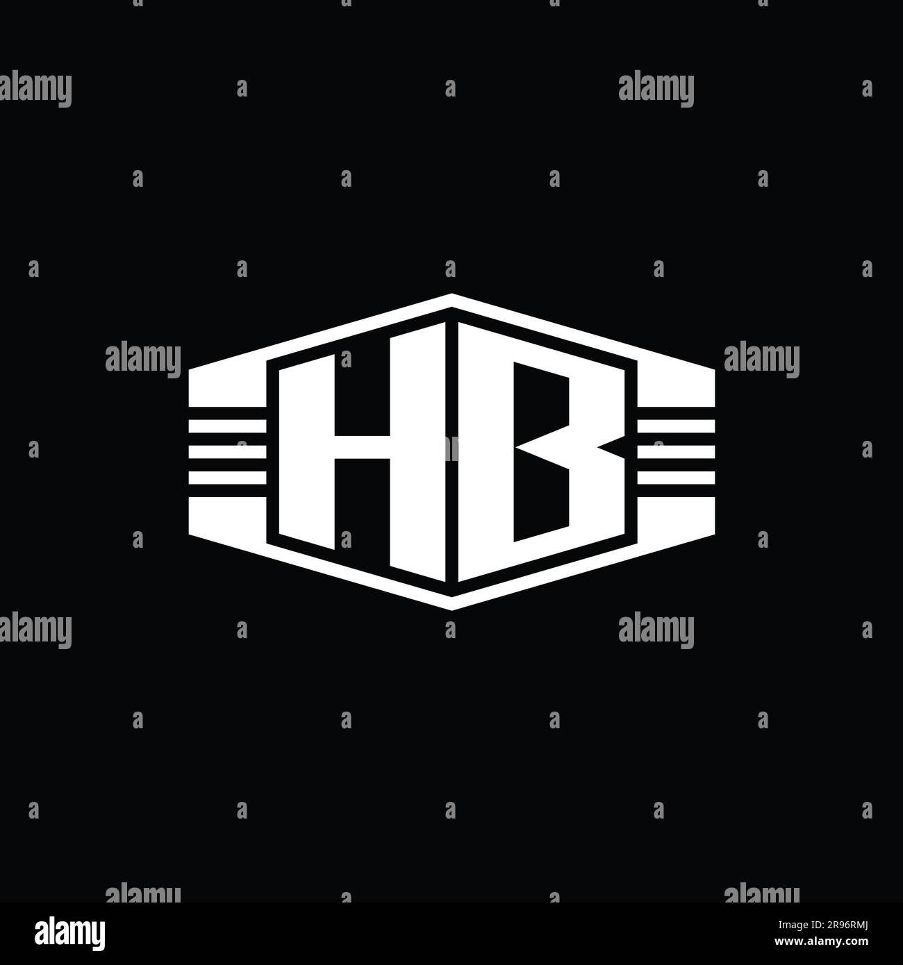 HB Letter Logo monogram hexagon emblem shape with stripes outline style ...
