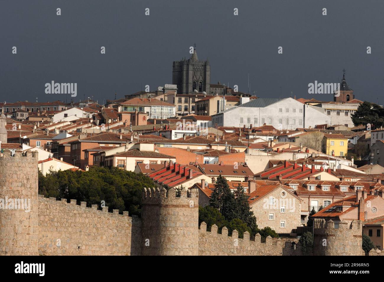 Gothic cathedral, 12th-15th century, view from old city wall, Avila ...