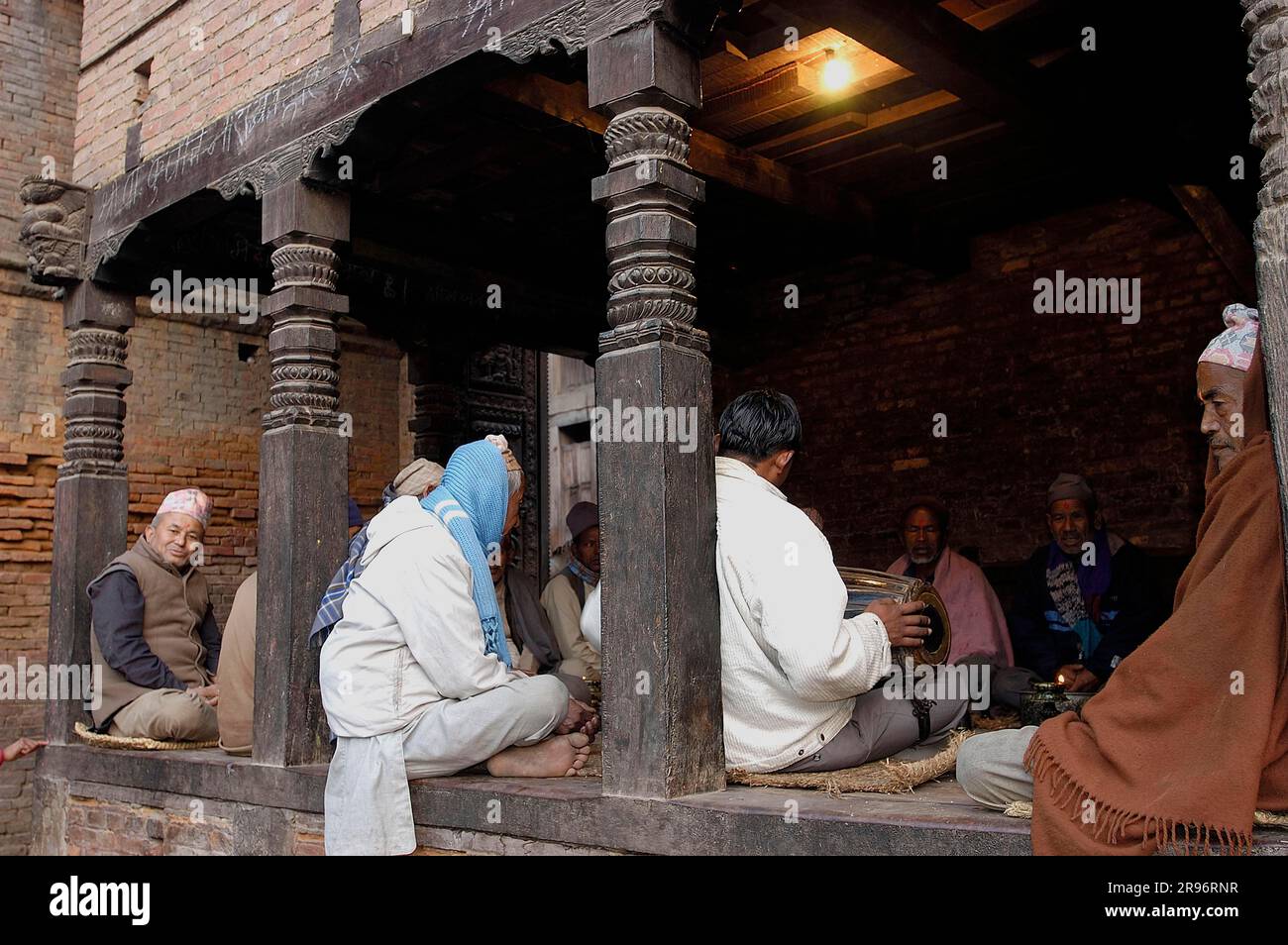 Musicians at Hindu temple, making music, Bhaktapur, Nepal Stock Photo ...