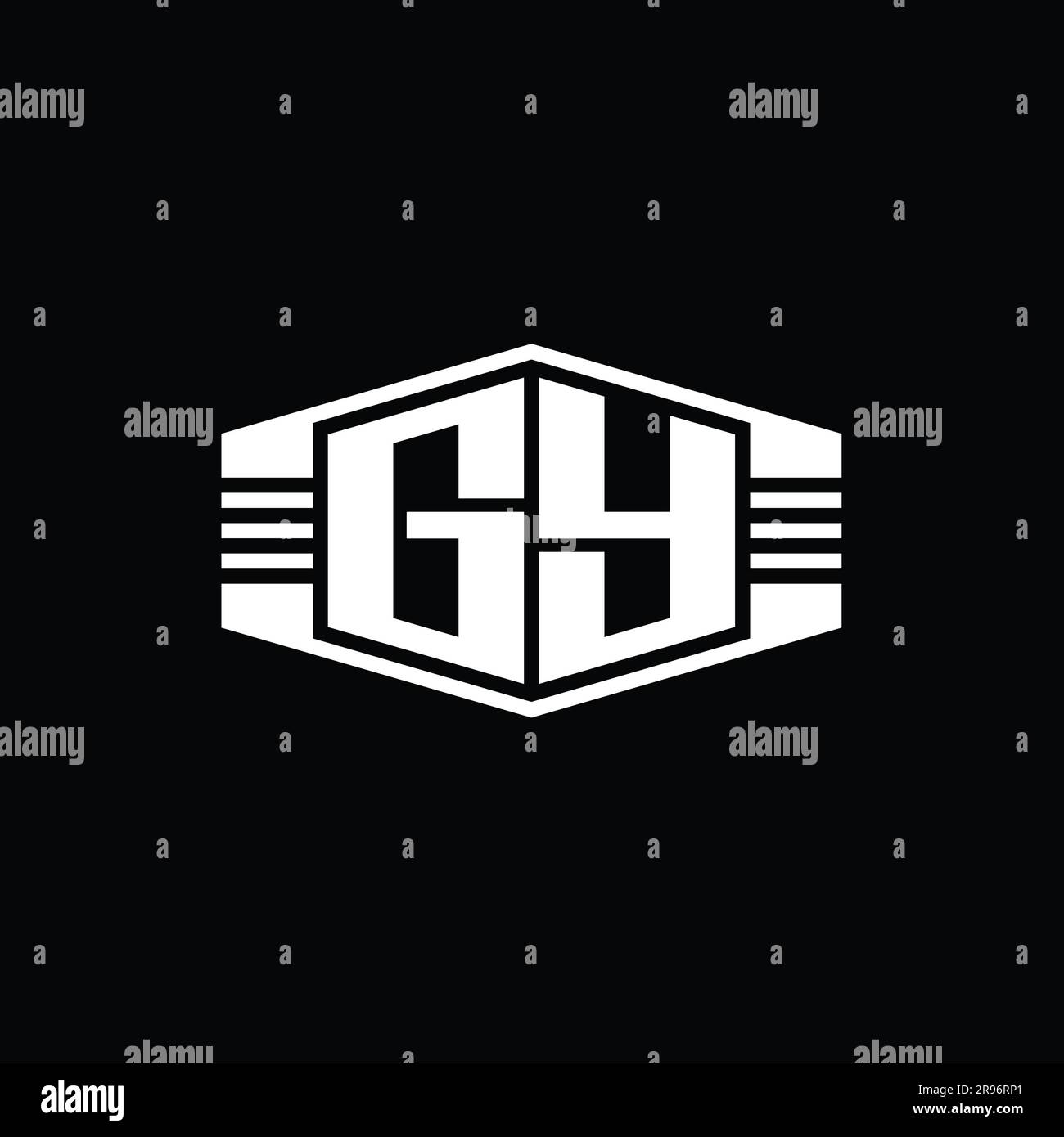 GY Letter Logo monogram hexagon emblem shape with stripes outline style ...