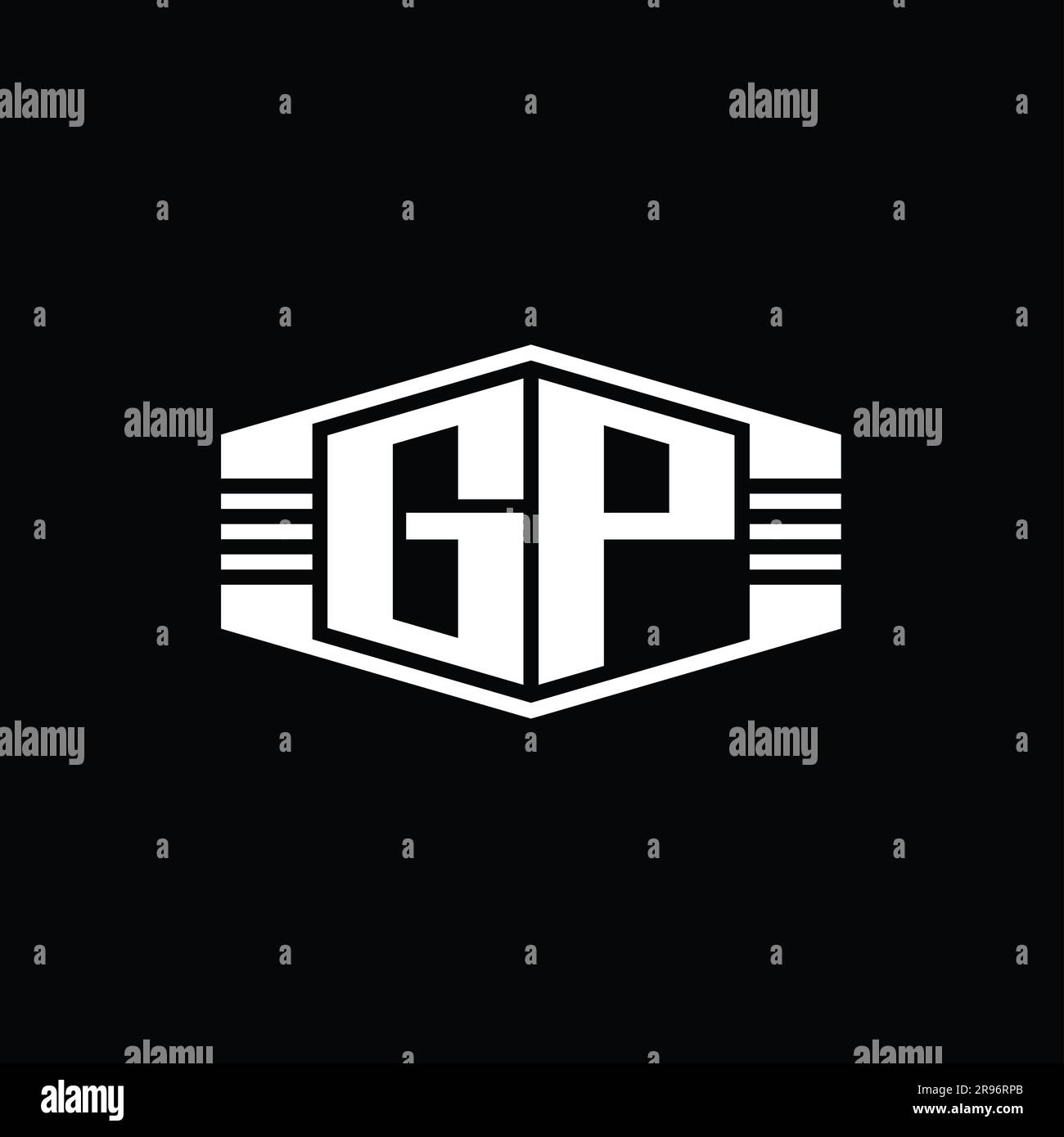 GP Letter Logo monogram hexagon emblem shape with stripes outline style ...