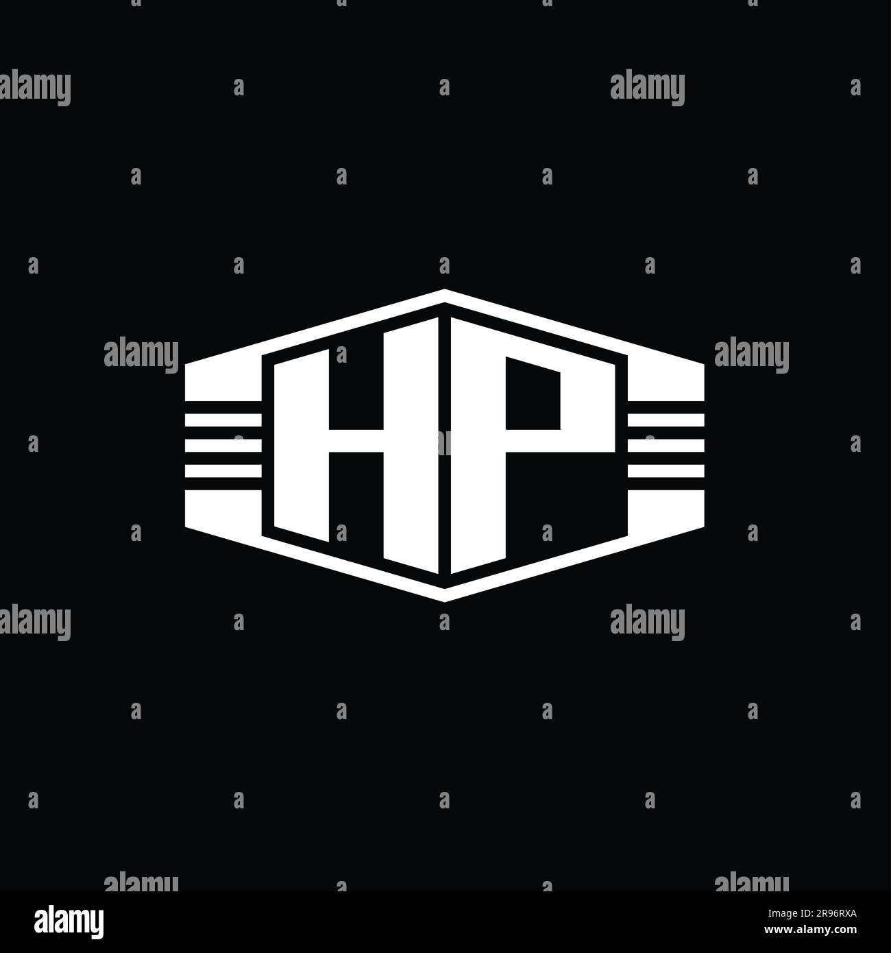 HP Letter Logo monogram hexagon emblem shape with stripes outline style ...