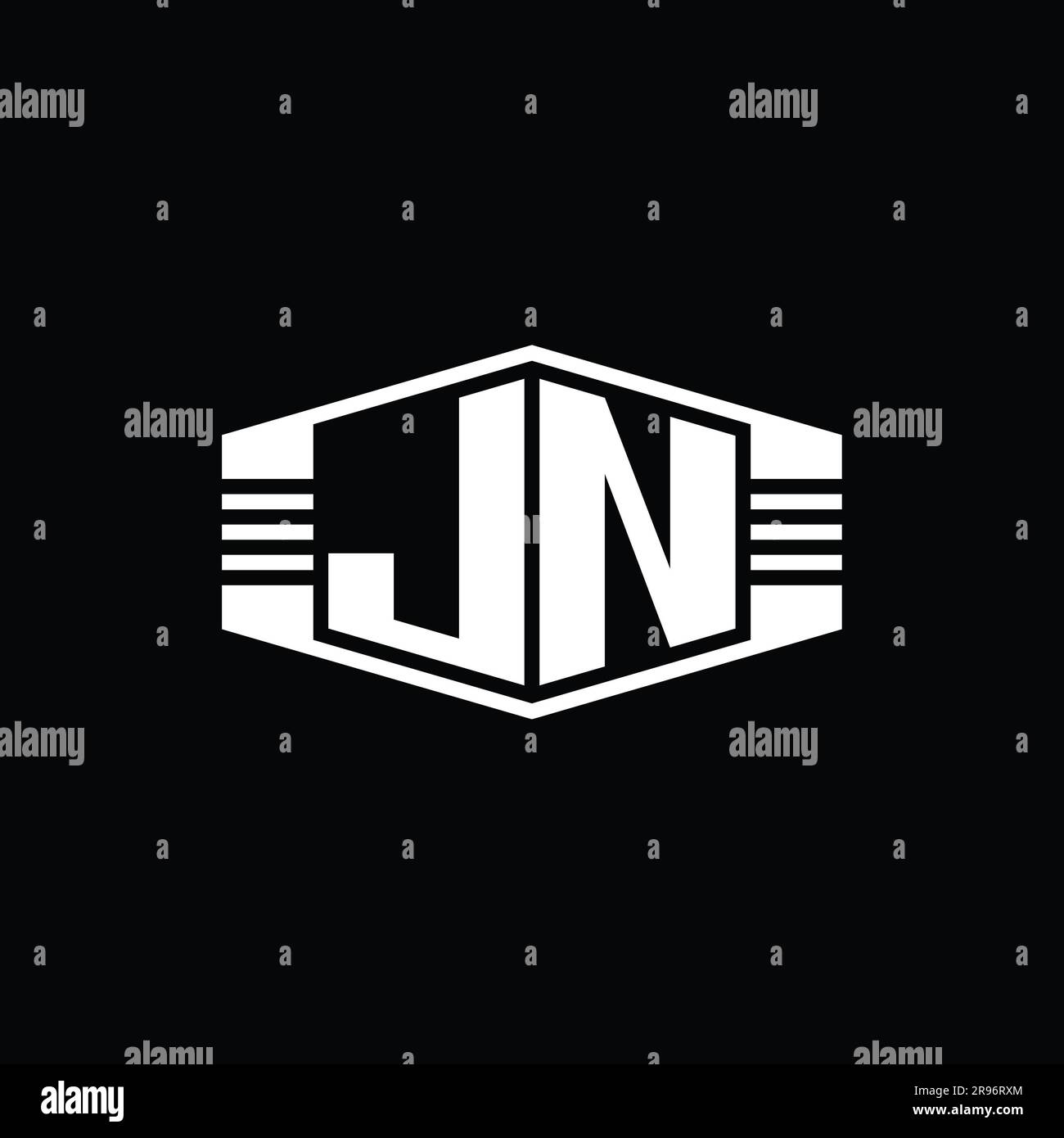 JN Letter Logo monogram hexagon emblem shape with stripes outline style ...