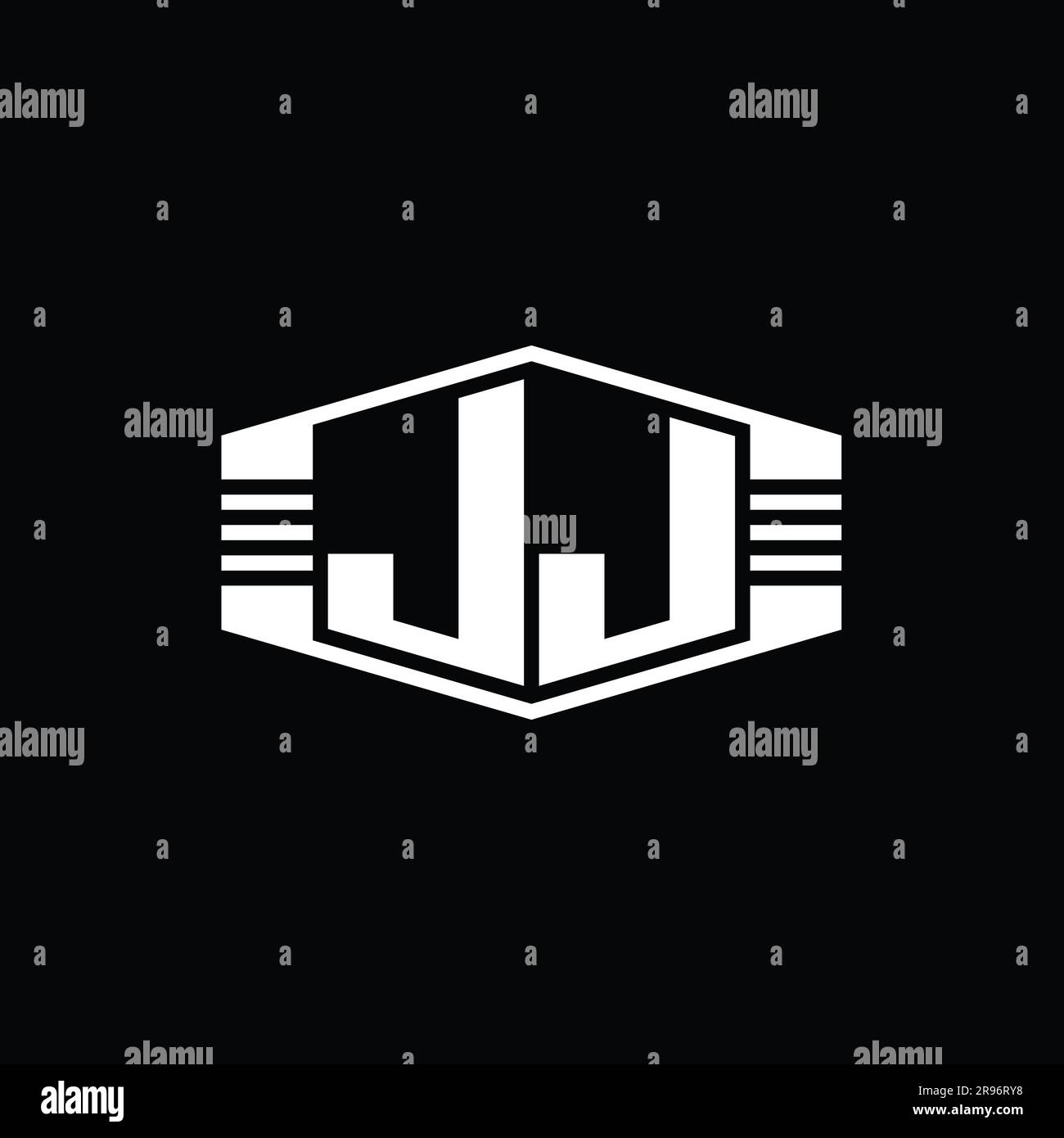 JJ Letter Logo monogram hexagon emblem shape with stripes outline style ...