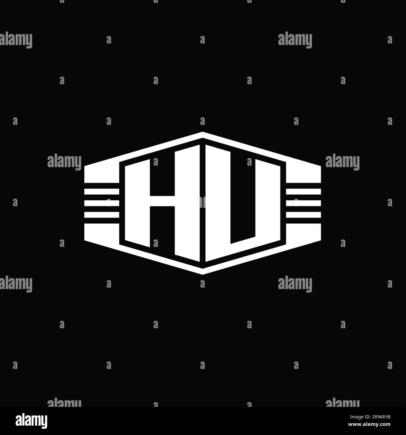 HU Letter Logo monogram hexagon emblem shape with stripes outline style design template Stock ...
