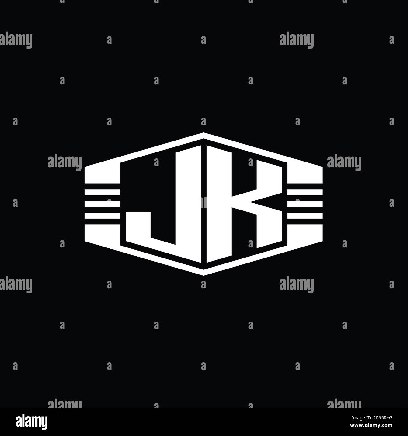 JK Letter Logo monogram hexagon emblem shape with stripes outline style ...