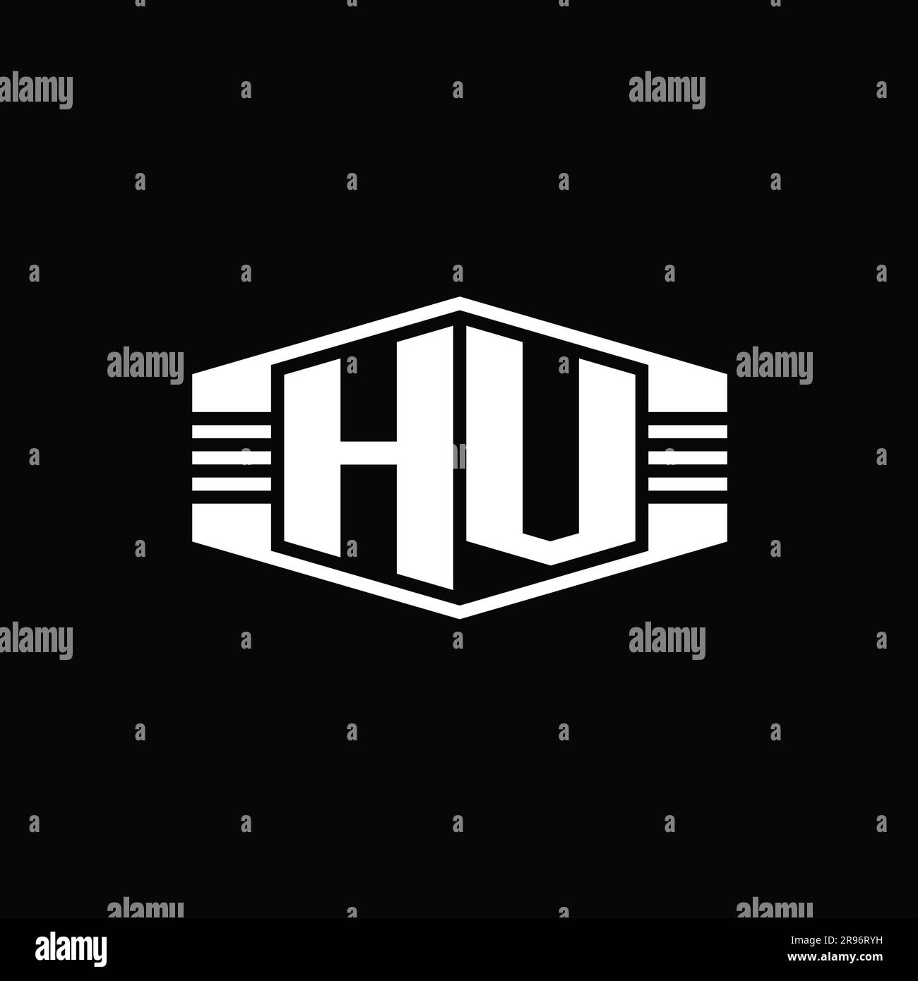 HV Letter Logo monogram hexagon emblem shape with stripes outline style ...