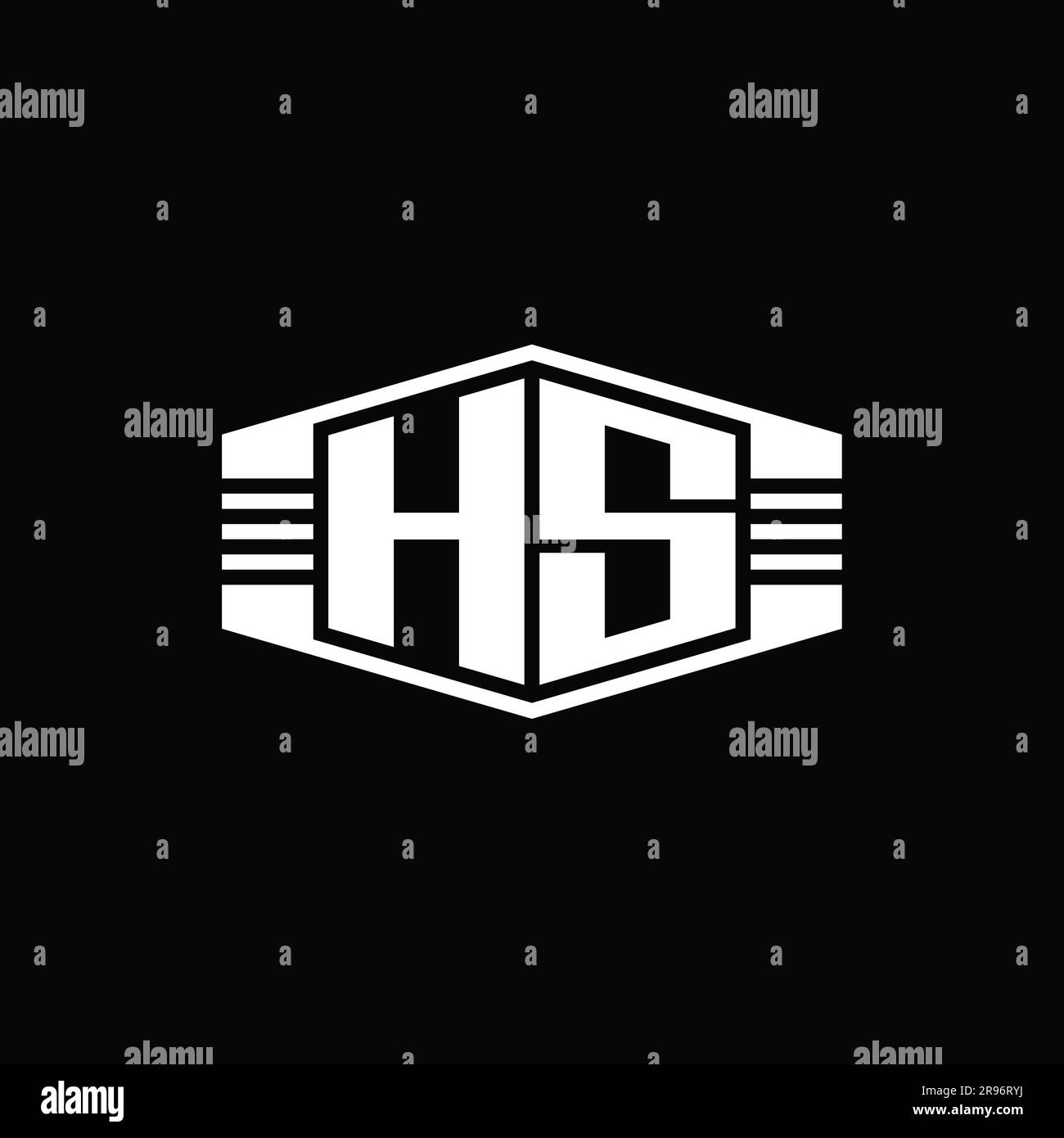 HS Letter Logo monogram hexagon emblem shape with stripes outline style ...