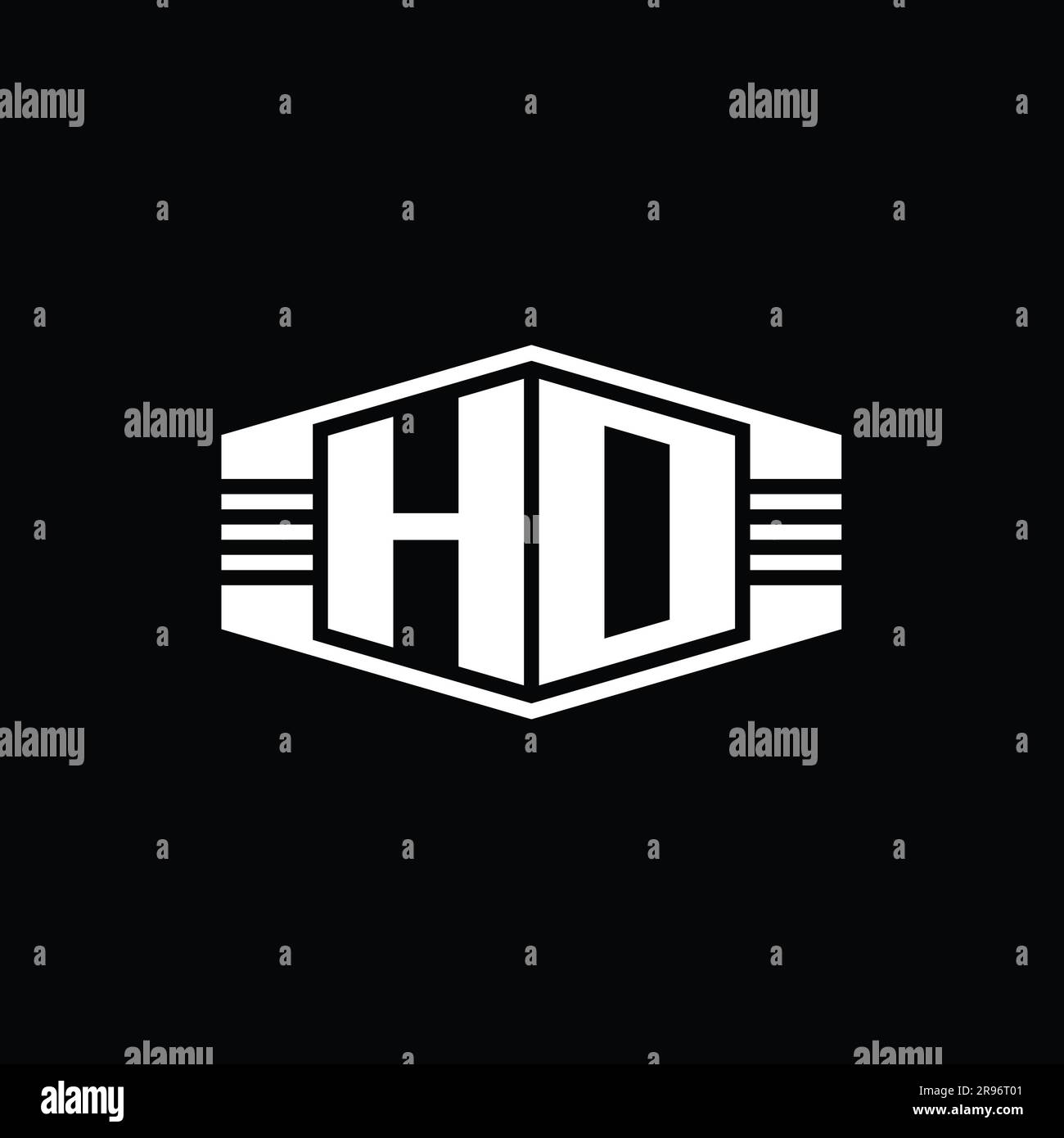 HO Letter Logo monogram hexagon emblem shape with stripes outline style ...