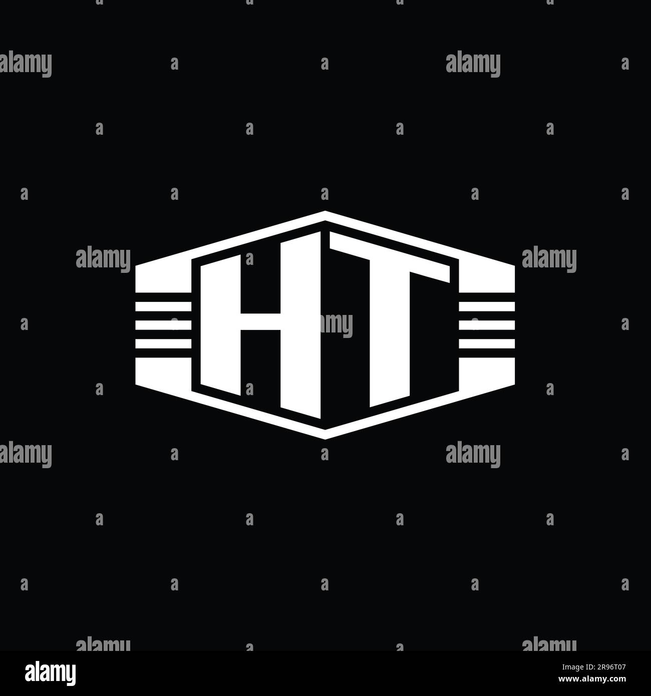 HT Letter Logo monogram hexagon emblem shape with stripes outline style ...