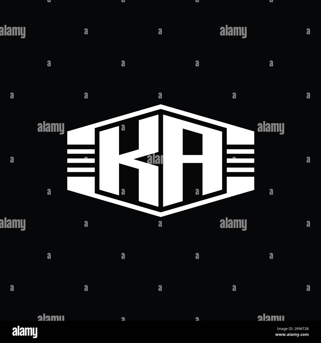KA Letter Logo monogram hexagon emblem shape with stripes outline style ...