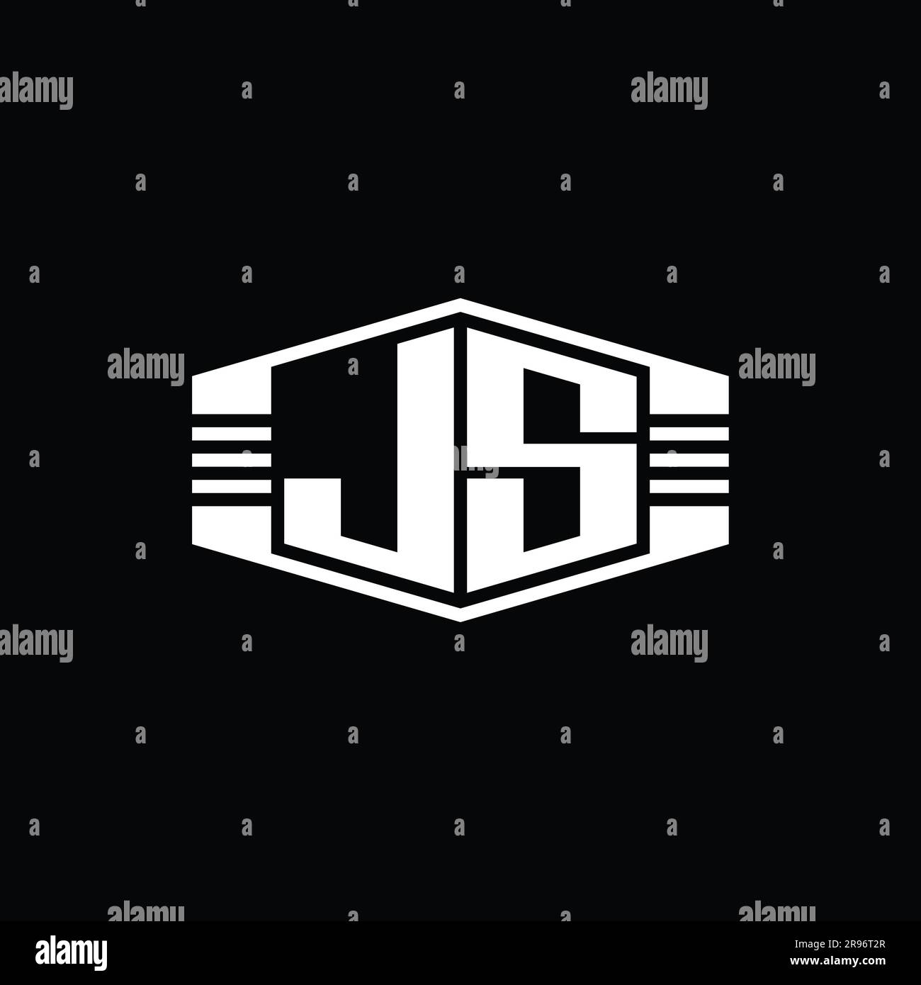 JS Letter Logo monogram hexagon emblem shape with stripes outline style ...