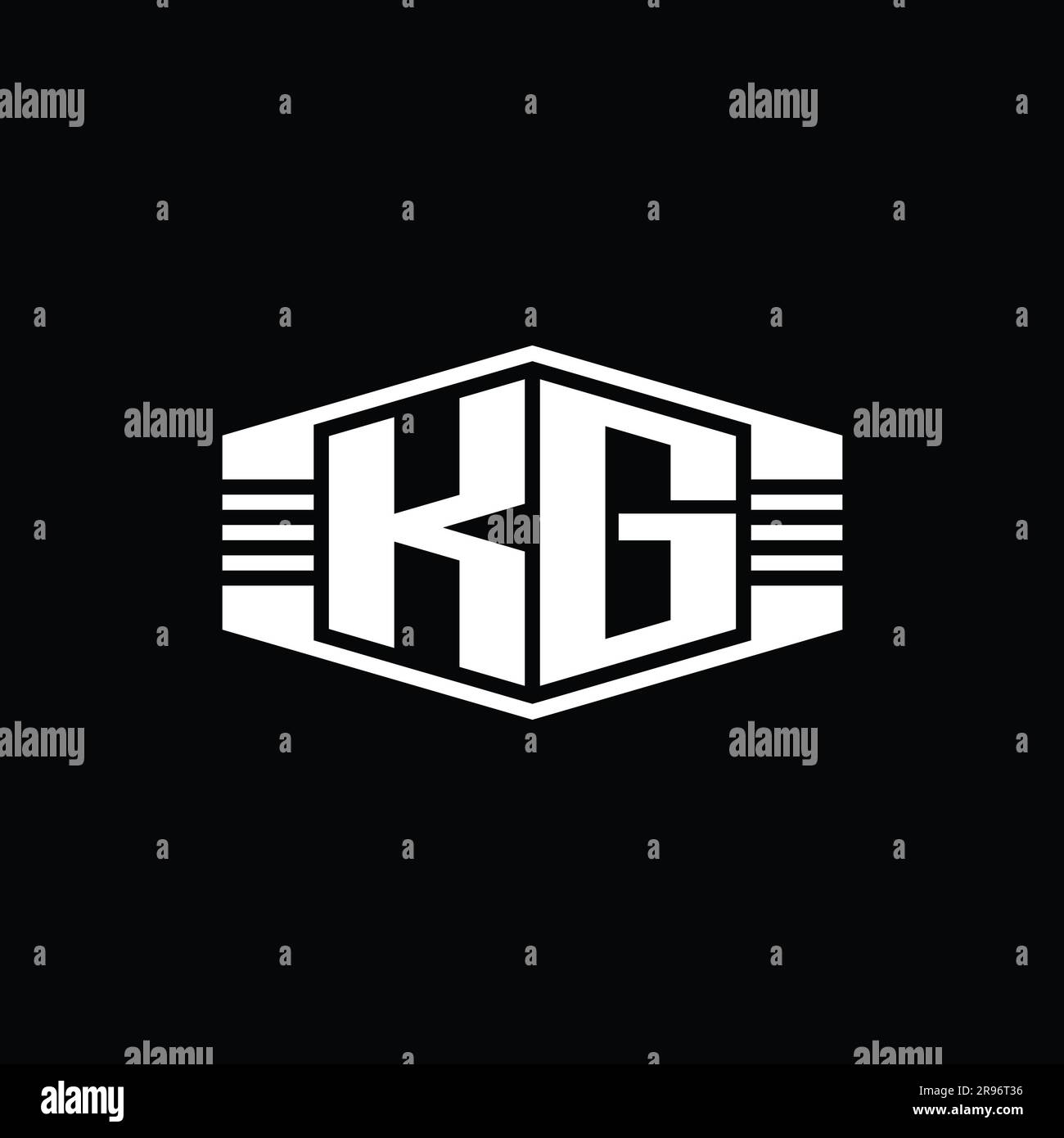 KG Letter Logo monogram hexagon emblem shape with stripes outline style ...