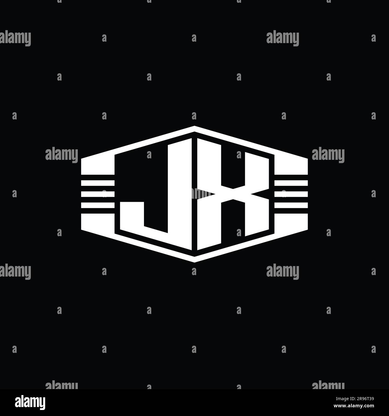 JX Letter Logo monogram hexagon emblem shape with stripes outline style ...