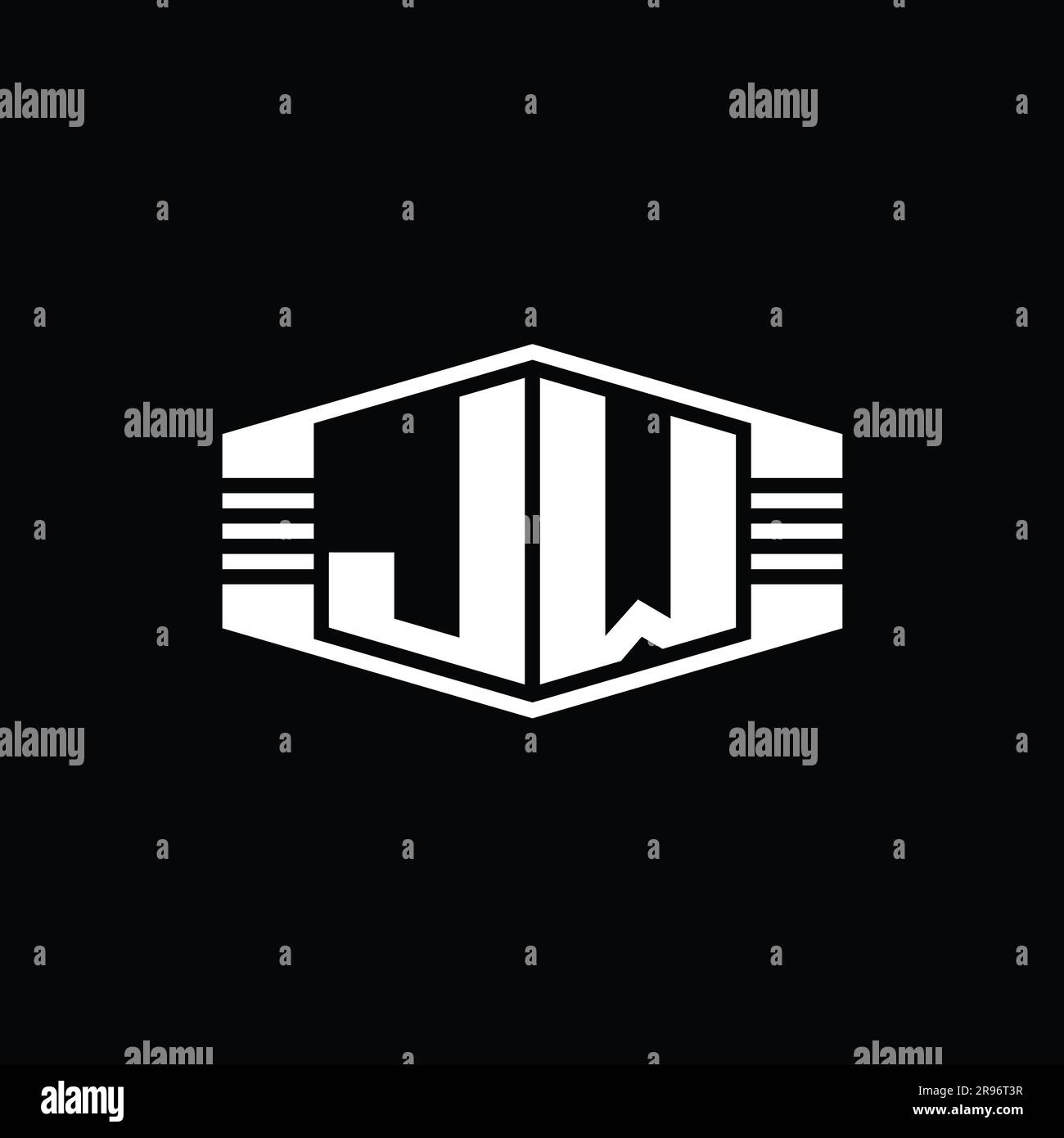 JW Letter Logo monogram hexagon emblem shape with stripes outline style design template Stock ...