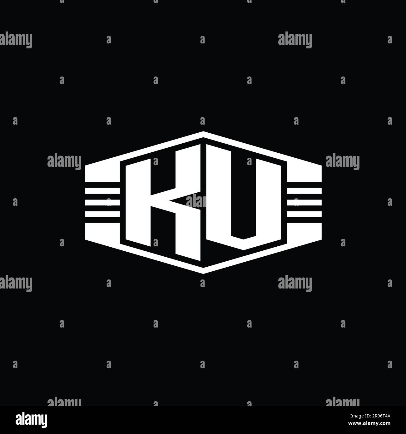 KV Letter Logo monogram hexagon emblem shape with stripes outline style design template Stock ...