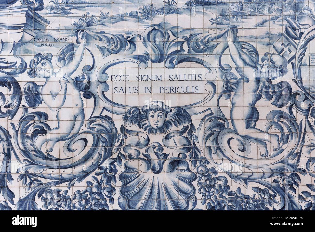 Ecce Signum Salutis Salum In Periculis, Azulejo, with Latin saying ...