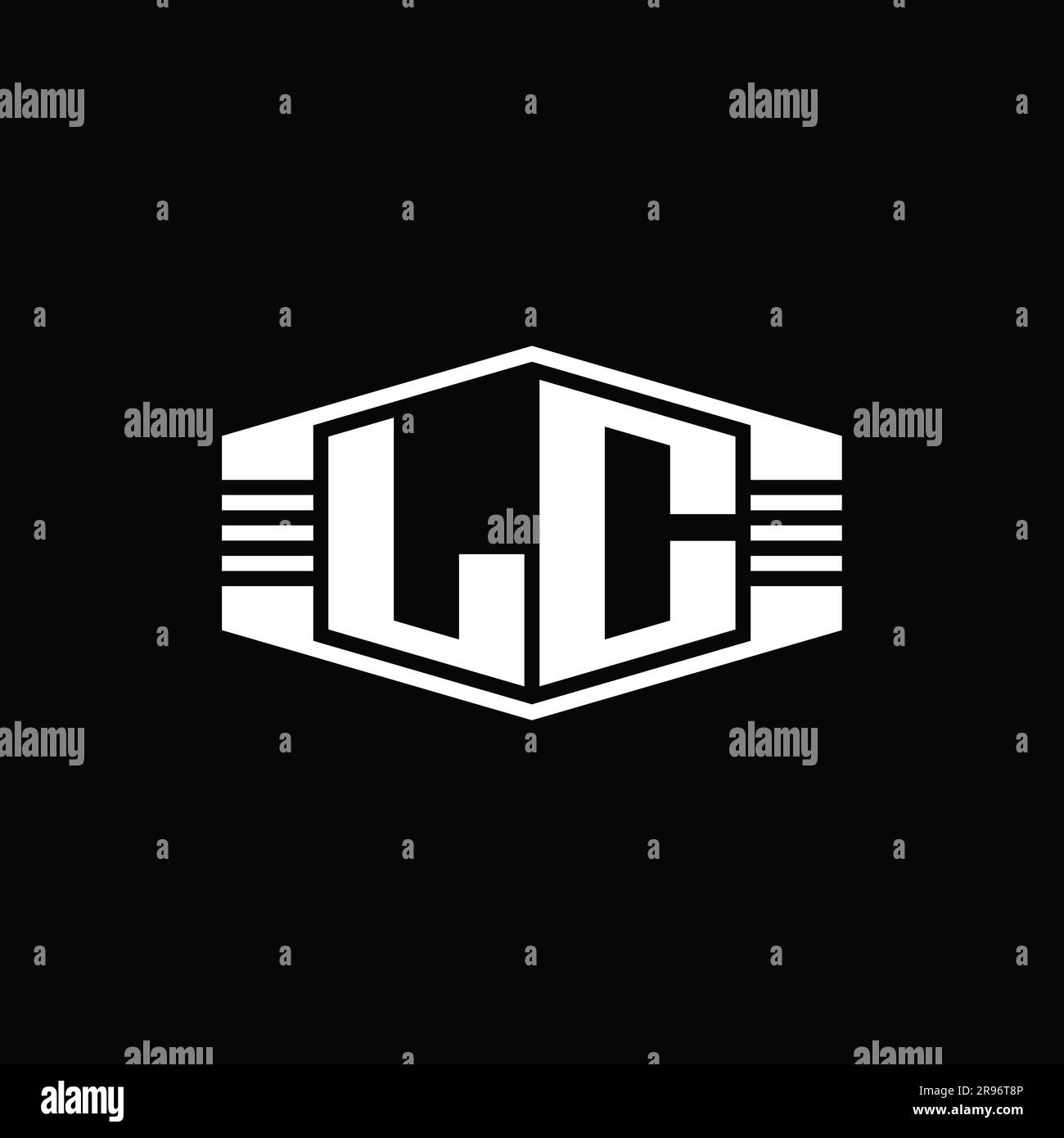 LC Letter Logo monogram hexagon emblem shape with stripes outline style ...