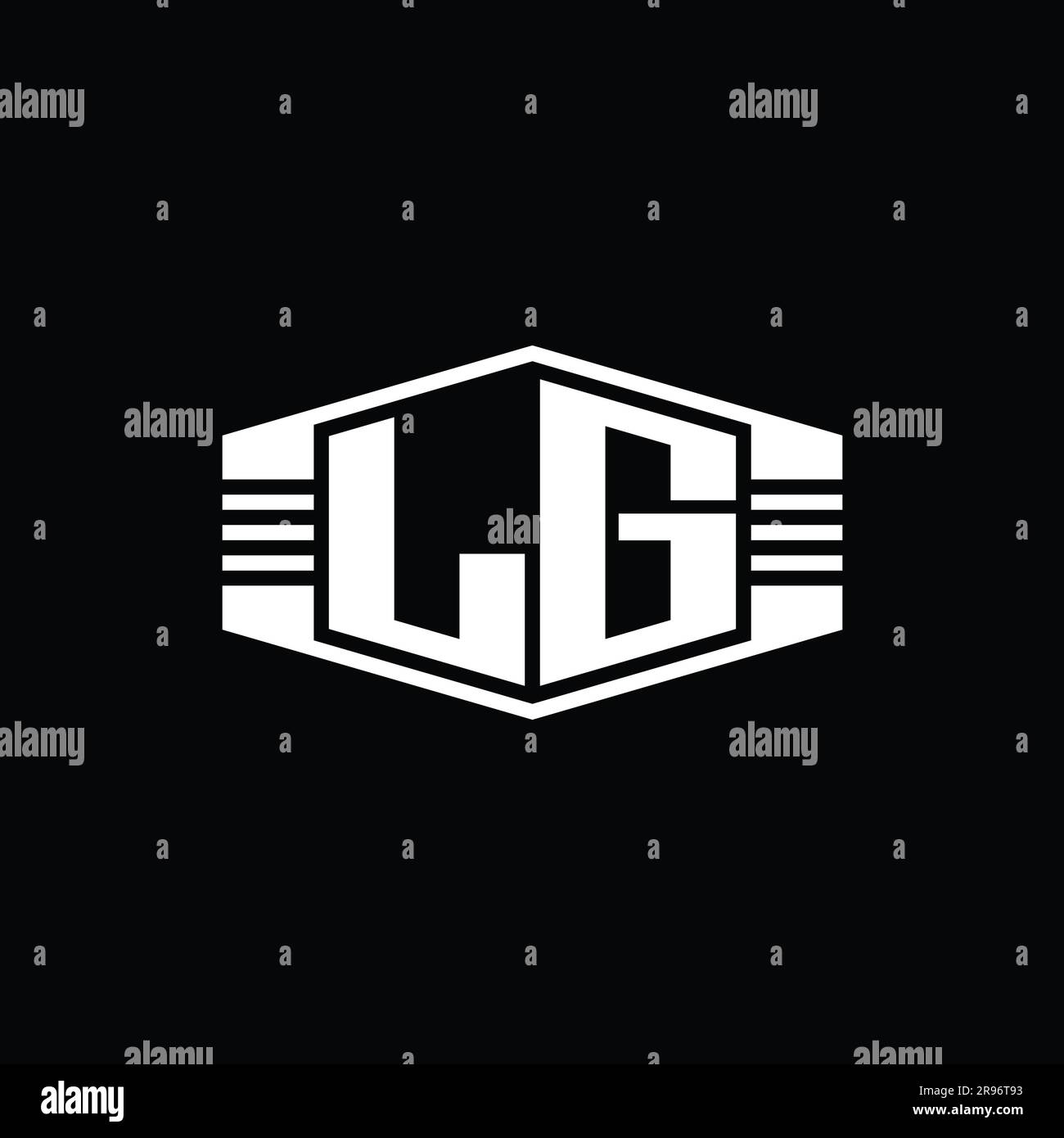 LG Letter Logo monogram hexagon emblem shape with stripes outline style design template Stock ...