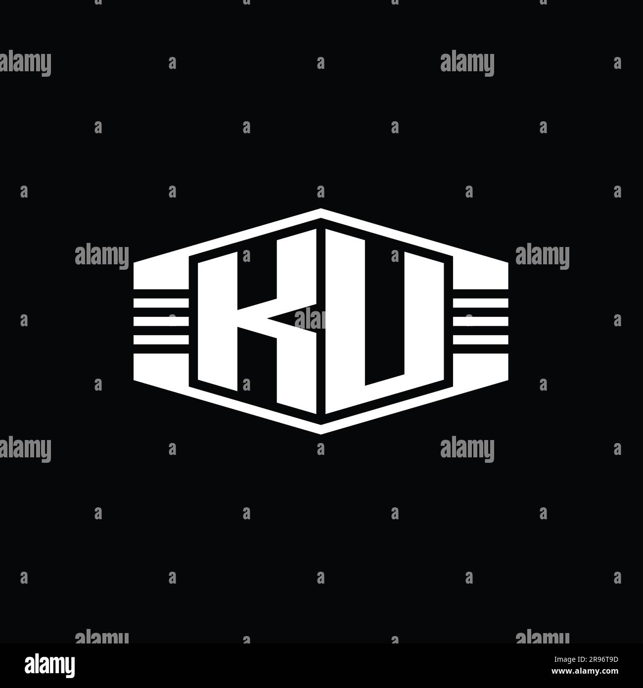 KU Letter Logo monogram hexagon emblem shape with stripes outline style design template Stock ...
