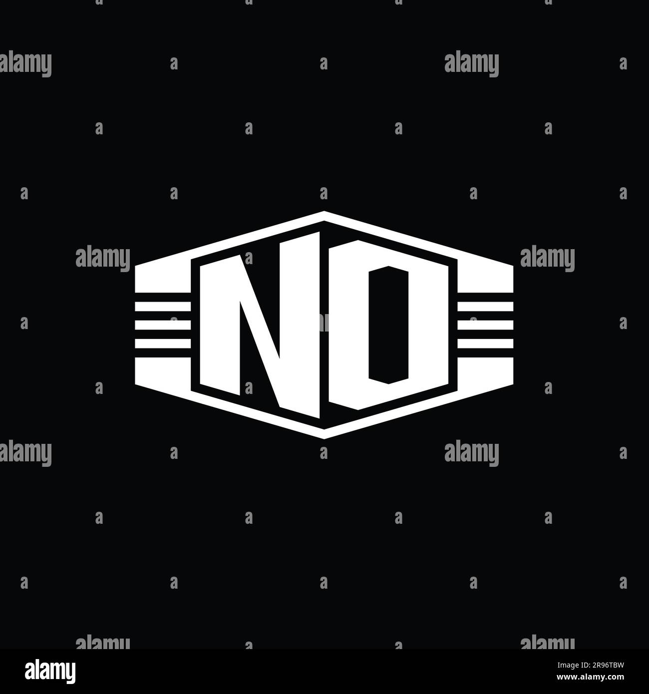 ND Letter Logo monogram hexagon emblem shape with stripes outline style ...